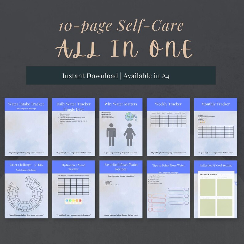 10 Page Water Intake Tracker Printable, Hydration Planner PDF, Daily ...