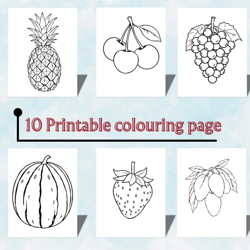 10 Printable Fruit Coloring Pages, Colorful Fruit Coloring Sheets, Fun ...