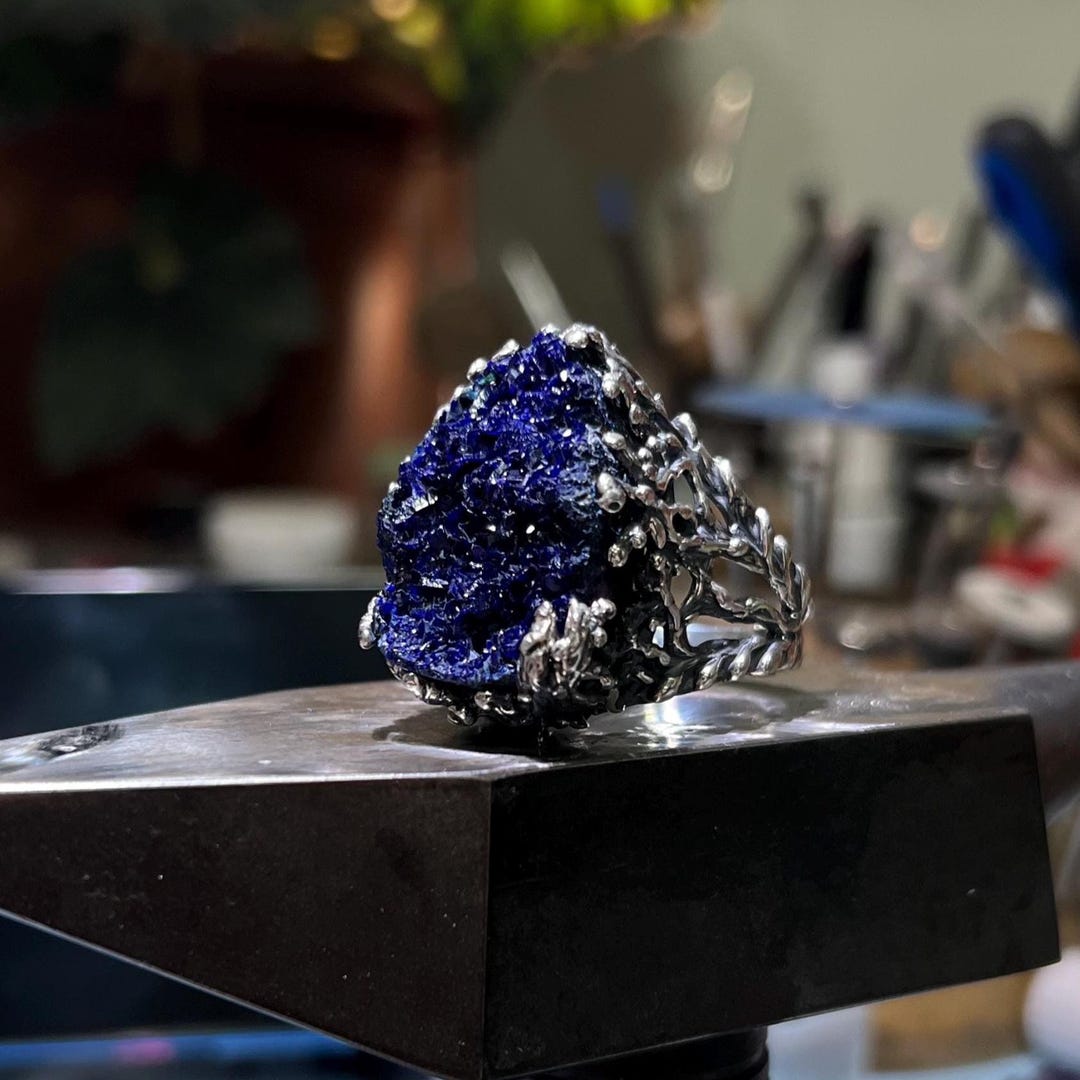 Raw Azurite Ring, Sterling Silver, Blue Stone Ring Tree Branch Twig ...