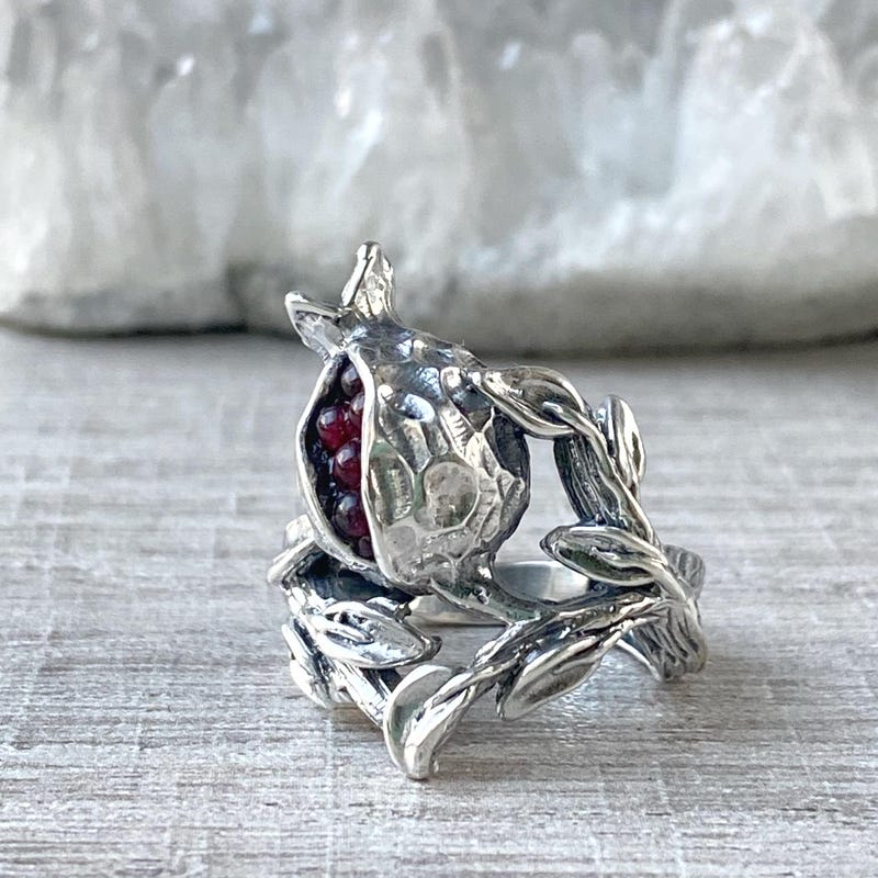 Pomegranate Sterling Ring - Etsy