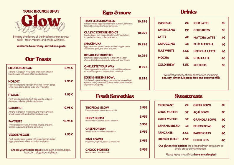 Elegant Brunch Restaurant Menu Template – Chic Editable Restaurant Menu ...