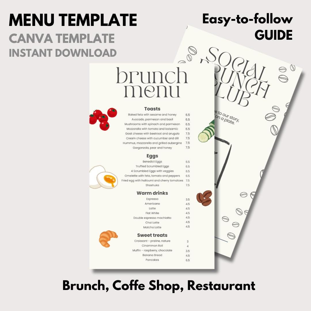 Brunch Restaurant Menu Template Fresh White Canvas Doodle | Printable ...