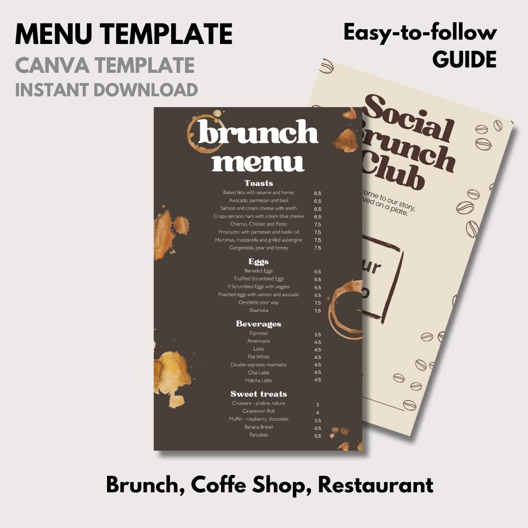 Vintage Coffee Restaurant Stains Menu Template | Printable Rustic Café ...