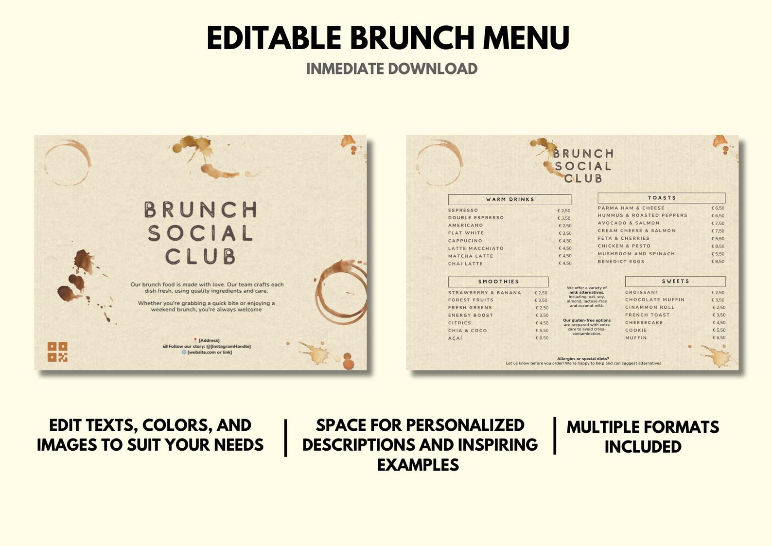 Editable Brunch Restaurant Menu Template – Retro Minimalist Restaurant ...