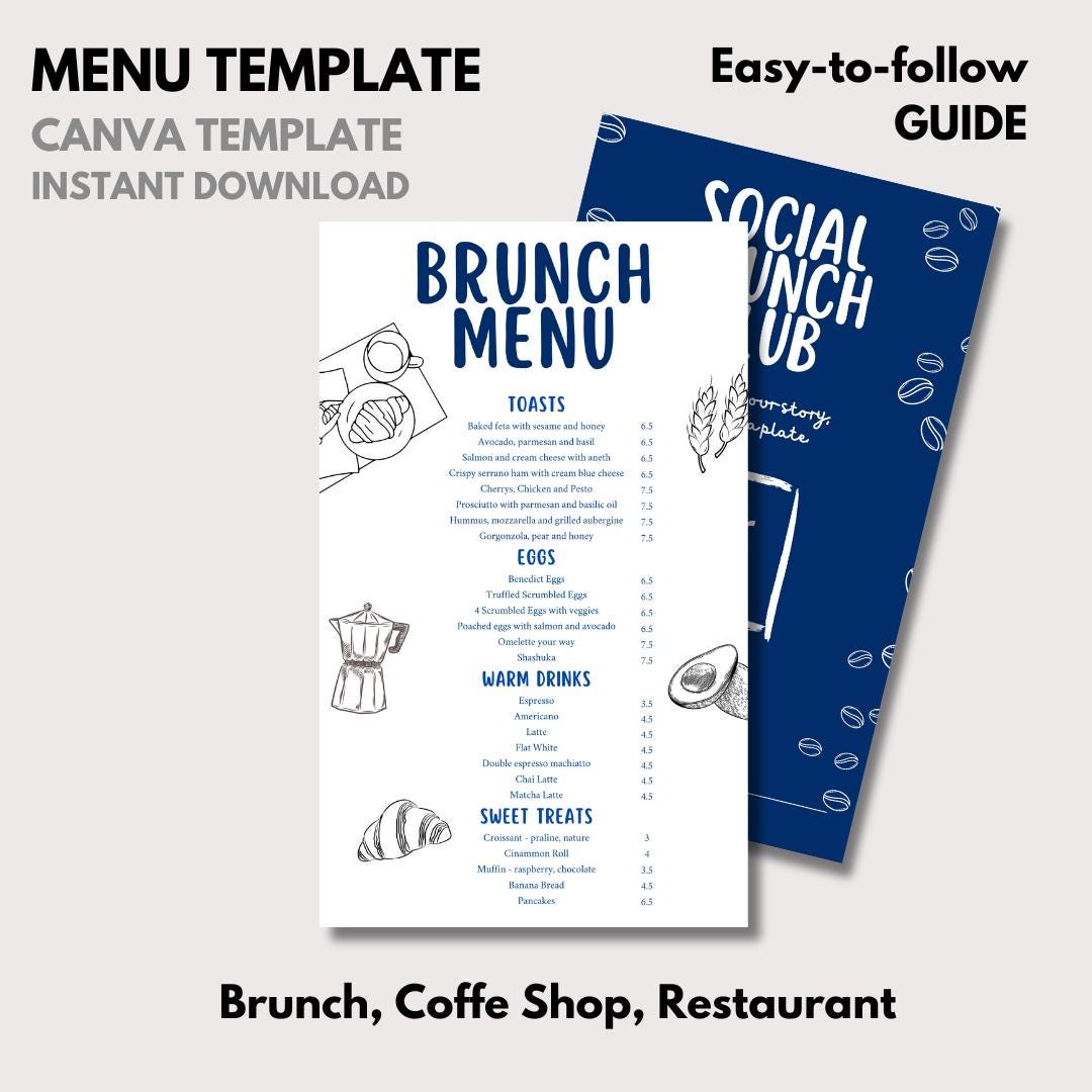 Hand‑drawn Sketch Restaurant Menu Template | Printable Editable Canva ...