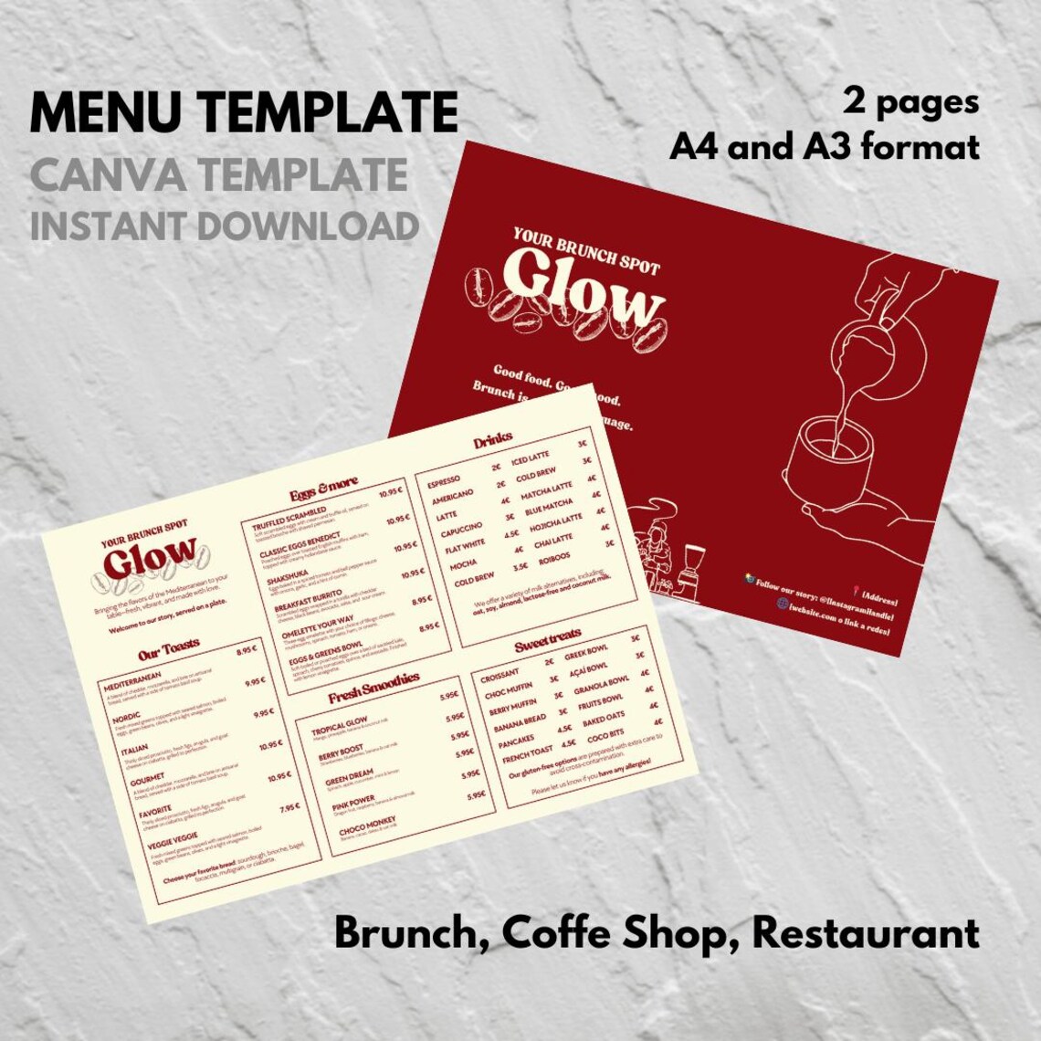 Elegant Brunch Restaurant Menu Template – Chic Editable Restaurant Menu ...