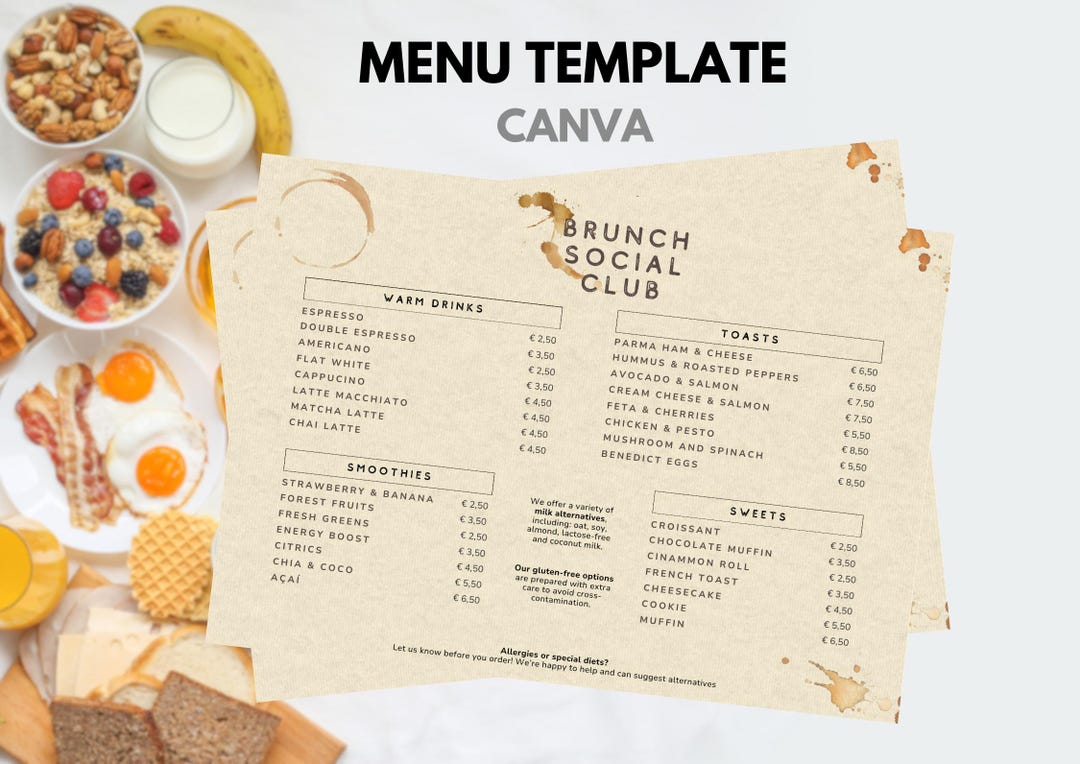 Editable Brunch Restaurant Menu Template – Retro Minimalist Restaurant ...