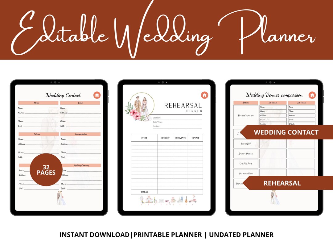 Editable Wedding Planner Printable | Printable Wedding Planner Pages ...