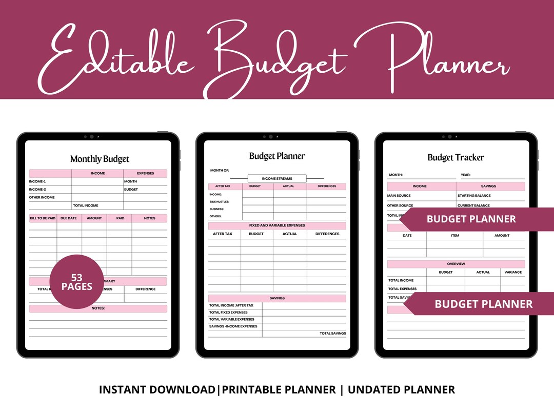 Editable Budget Planner, Printable Personal Finance, Financial Monthly ...