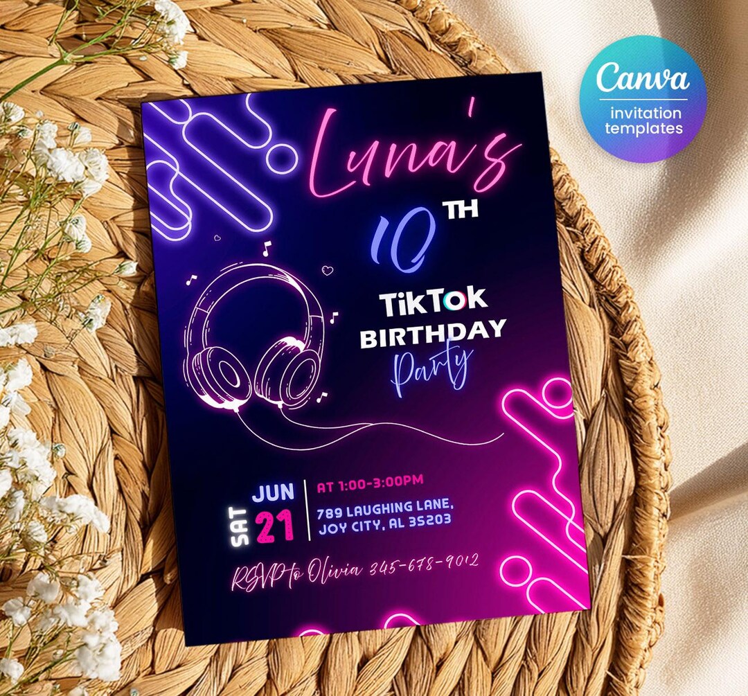 Tiktok Birthday Invitation, Tik-tok Invite, Printable Editable Tiktok Party Invite Template ...