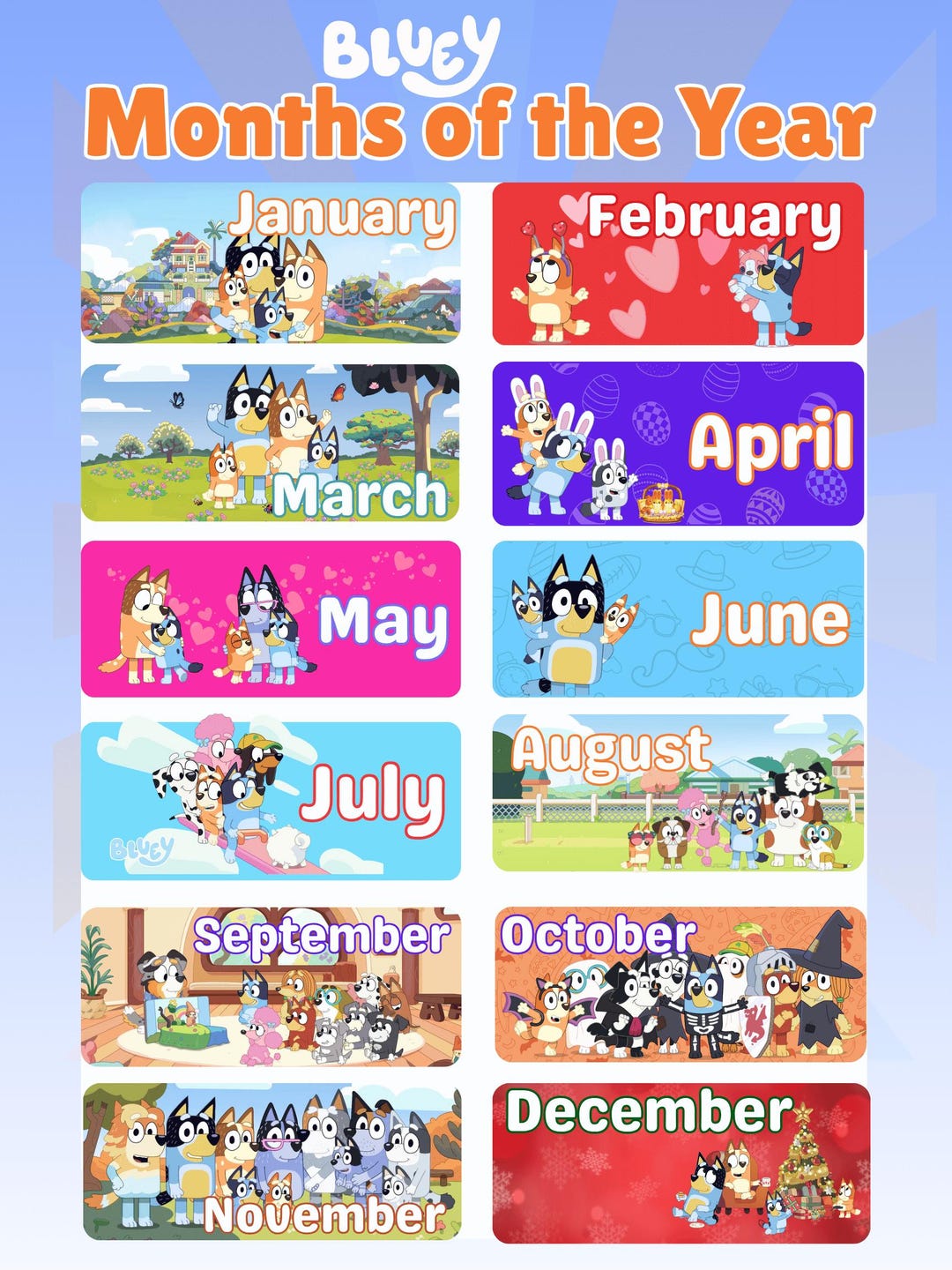 Bluey Months of the Year Poster - Etsy Canada