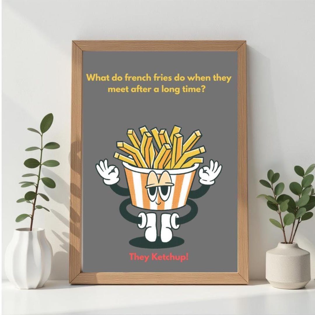 Funny French Fry Wall Art, Kitchen Decor, Fast Food Lover Gift, Retro ...