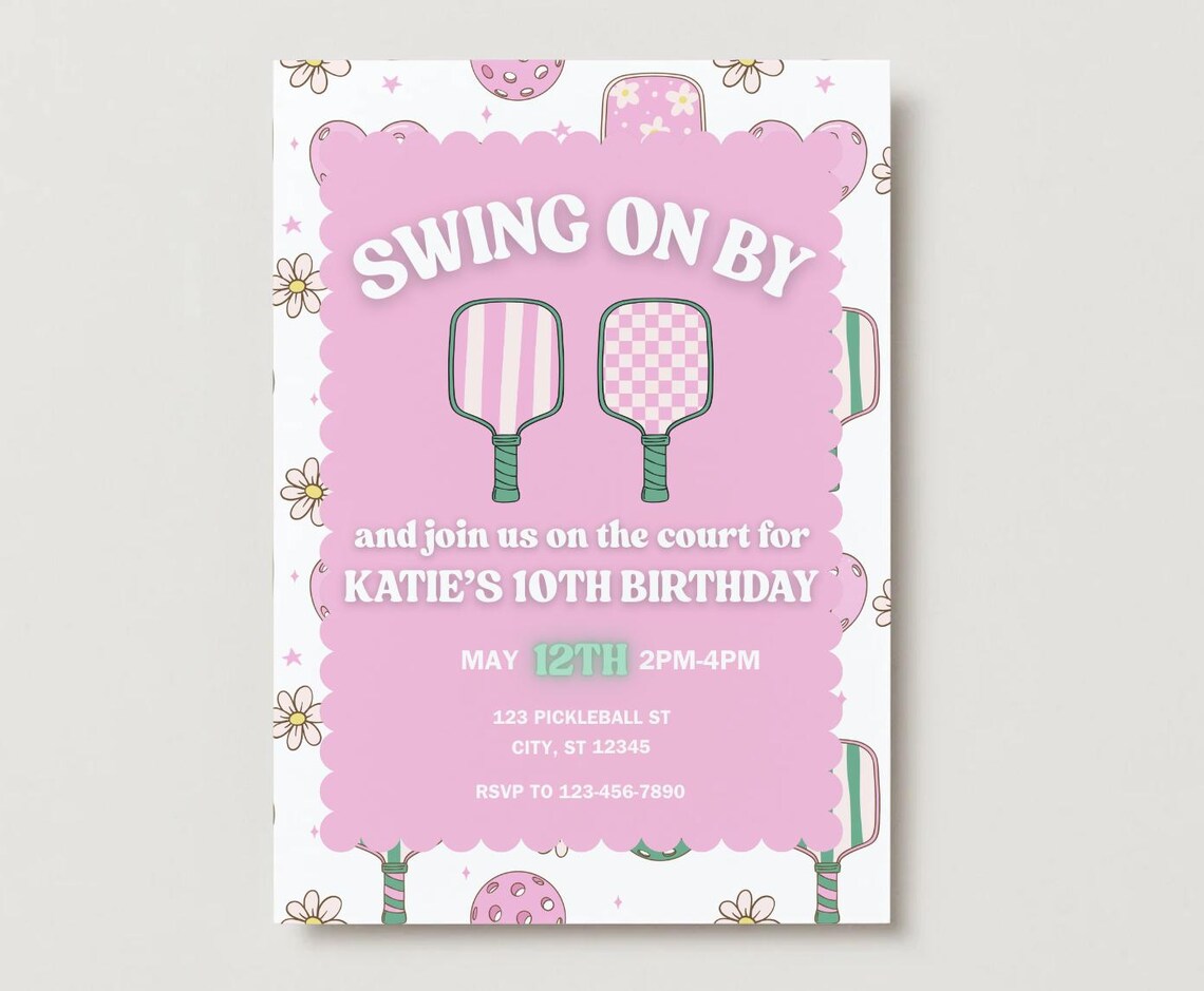 Pickleball Birthday Invitation – Swing on by – Editable Canva Template ...