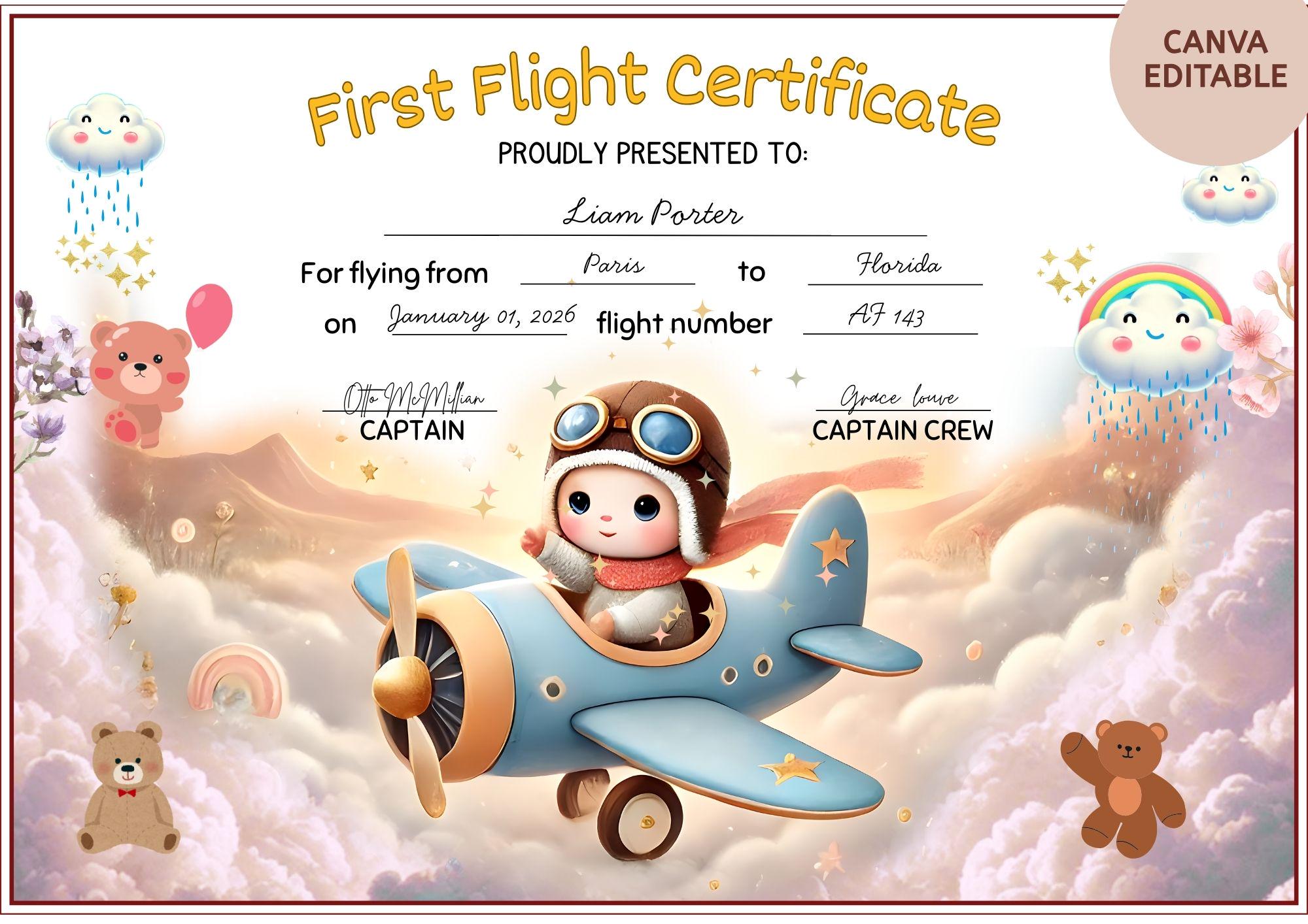 Baby’s First Flight Certificate Instant Download: Printable Travel ...