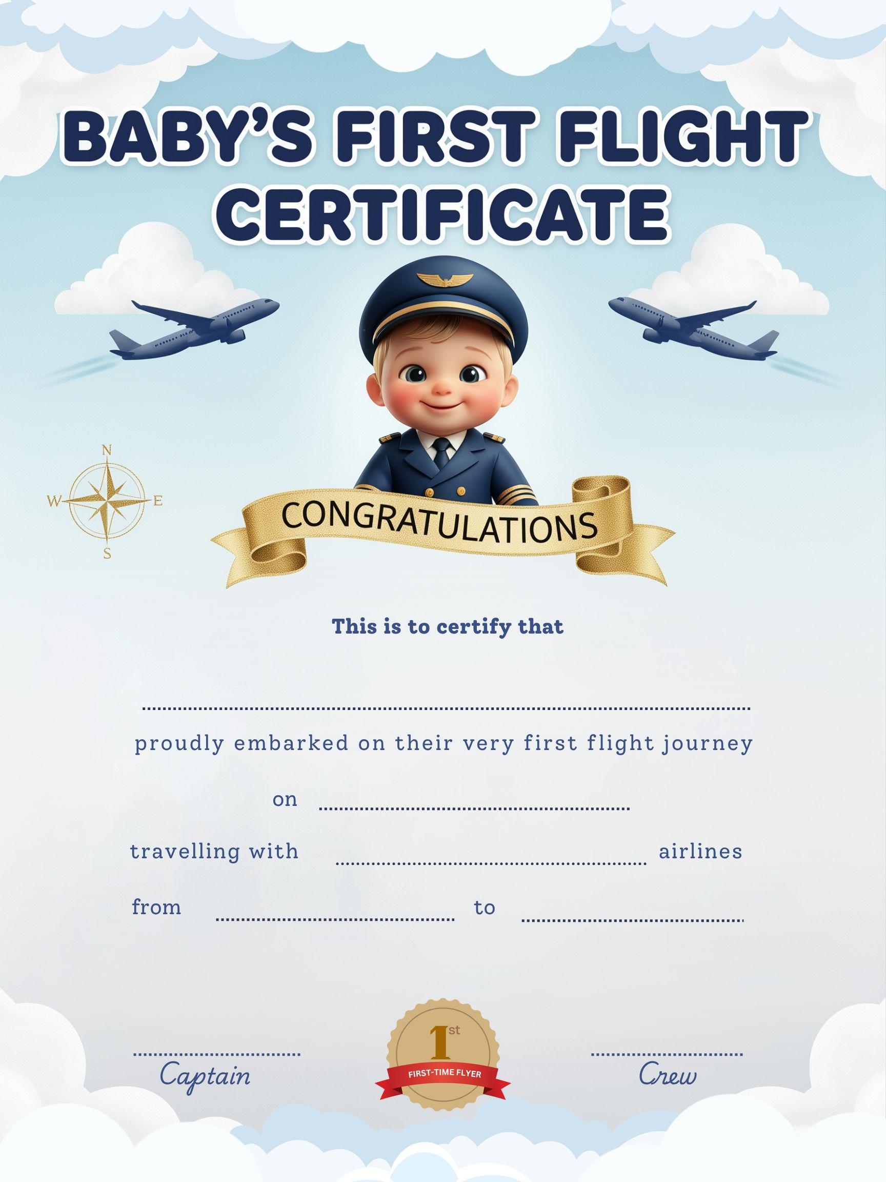 Baby’s First Flight Certificate Printable: Keepsake - Etsy