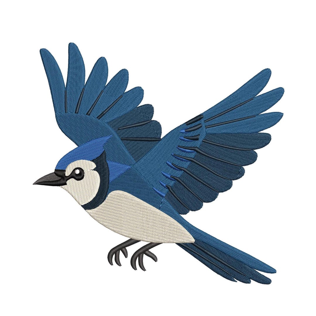 Flying Blue Jay Bird Embroidery Design, Birder Machine Embroidery ...