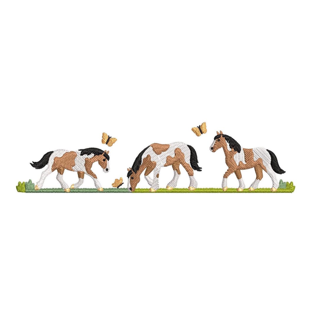 Trio American Paint Horse Embroidery Designs, Tobiano Equestrian ...