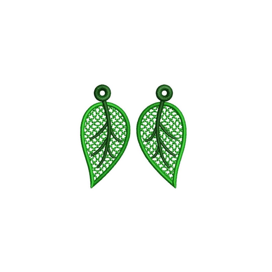 Cute Green Leaf FSL Embroidery Design, Lace Earrings Machine Embroidery ...