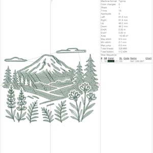Mountain Embroidery Design, Mount Rainer Embroidery, Outdoor Camping ...