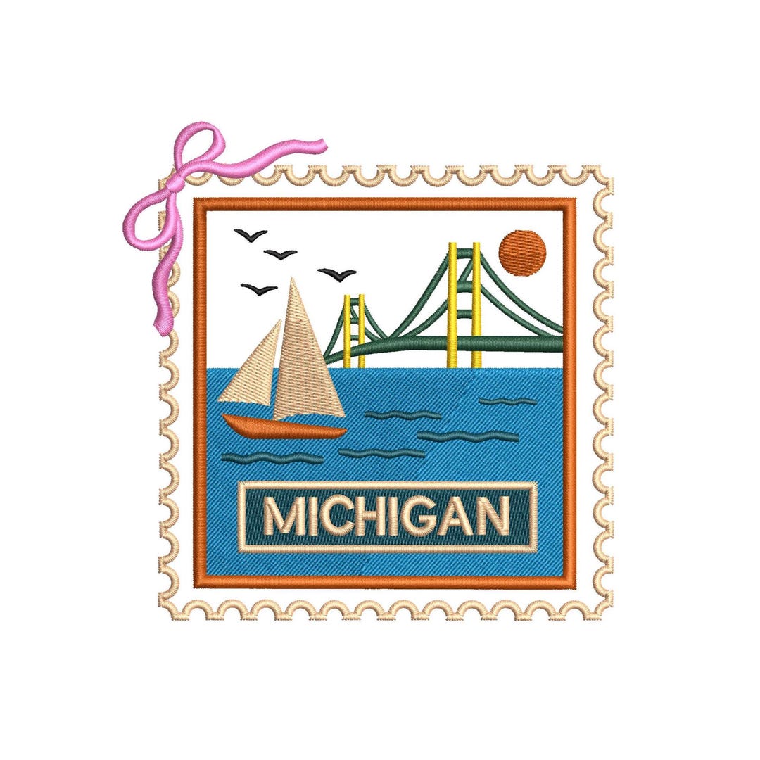 Michigan Embroidery Design, State Emblem Embroidery, Midwestern State ...