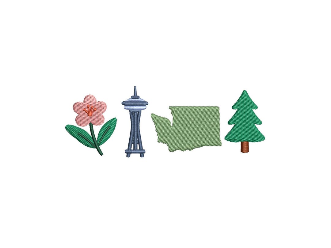 Washington State Embroidery Design, Rhododendron Flower, Space Needle ...