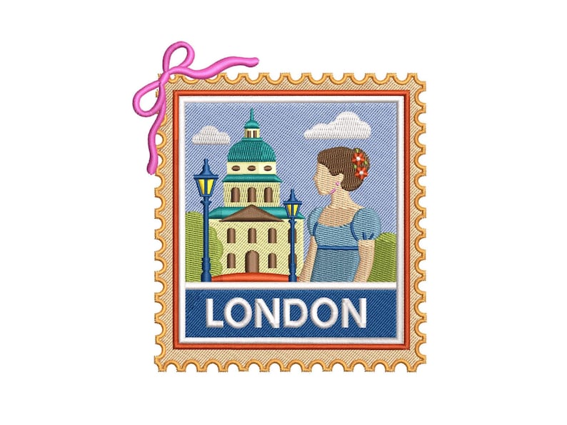 Classic London Regency Era Embroidery Design, Travel Postage Scene ...