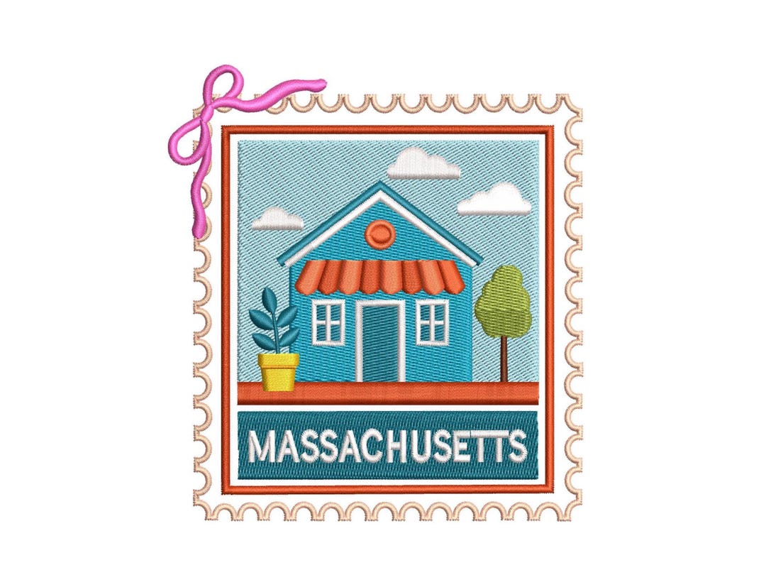 Massachusetts Embroidery Design, Blue Farm Postage Stamp Embroidery ...