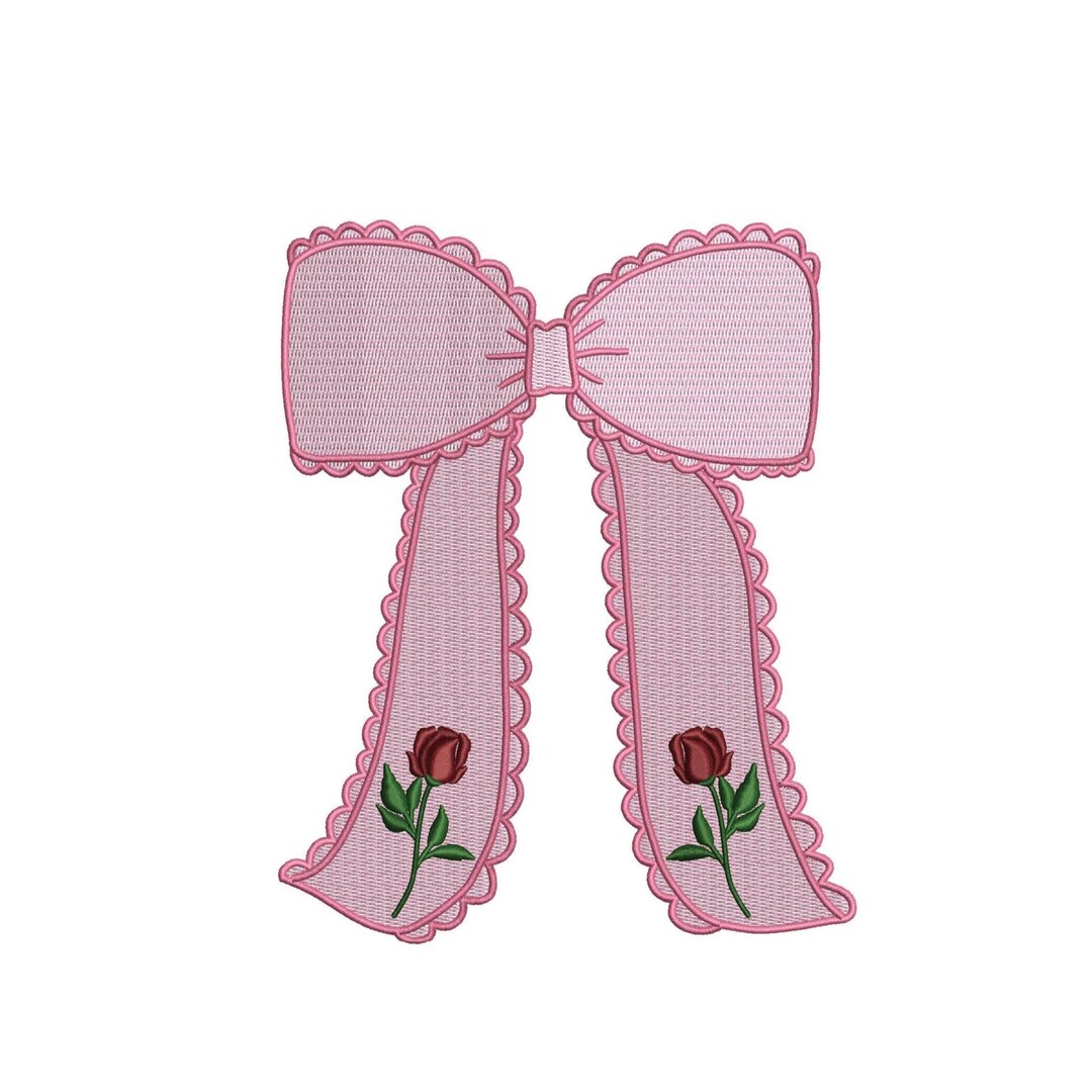 Pink Coquette Bow Embroidery Design Ribbon Bow Machine Embroidery ...