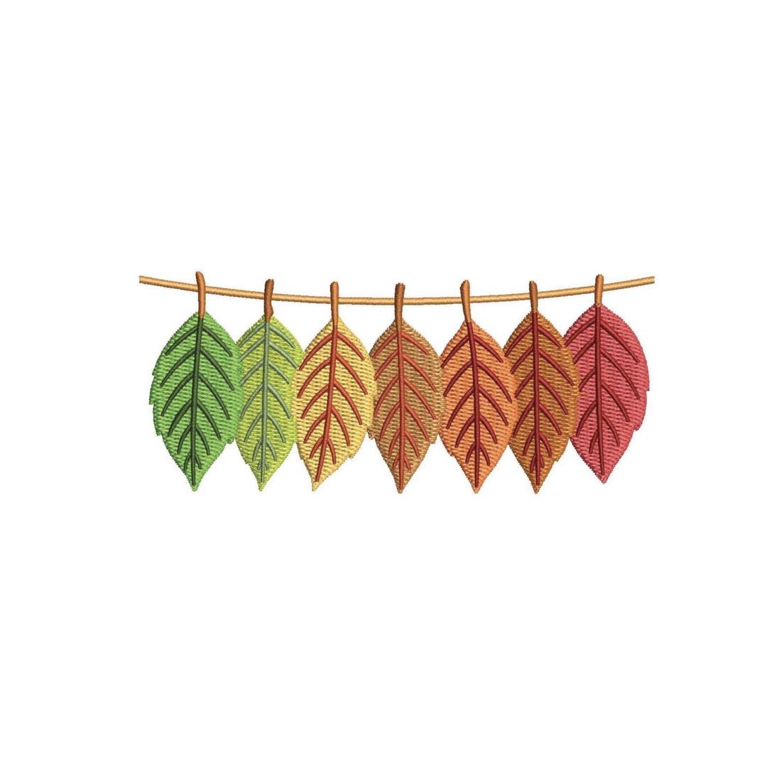 Fall Leaf Garland Embroidery Design, Golden Red Orange Yellow Leaves ...
