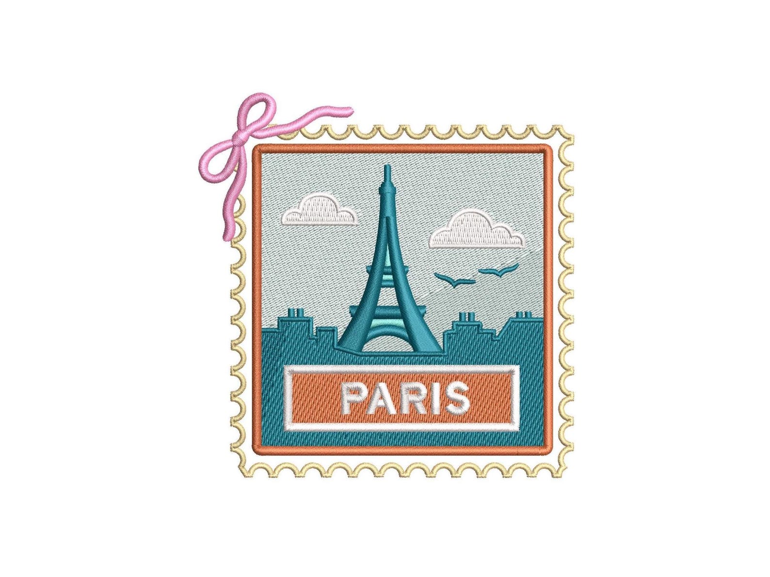 Paris Embroidery Design, Travel Postage Scene, Eiffel Tower Paris City ...