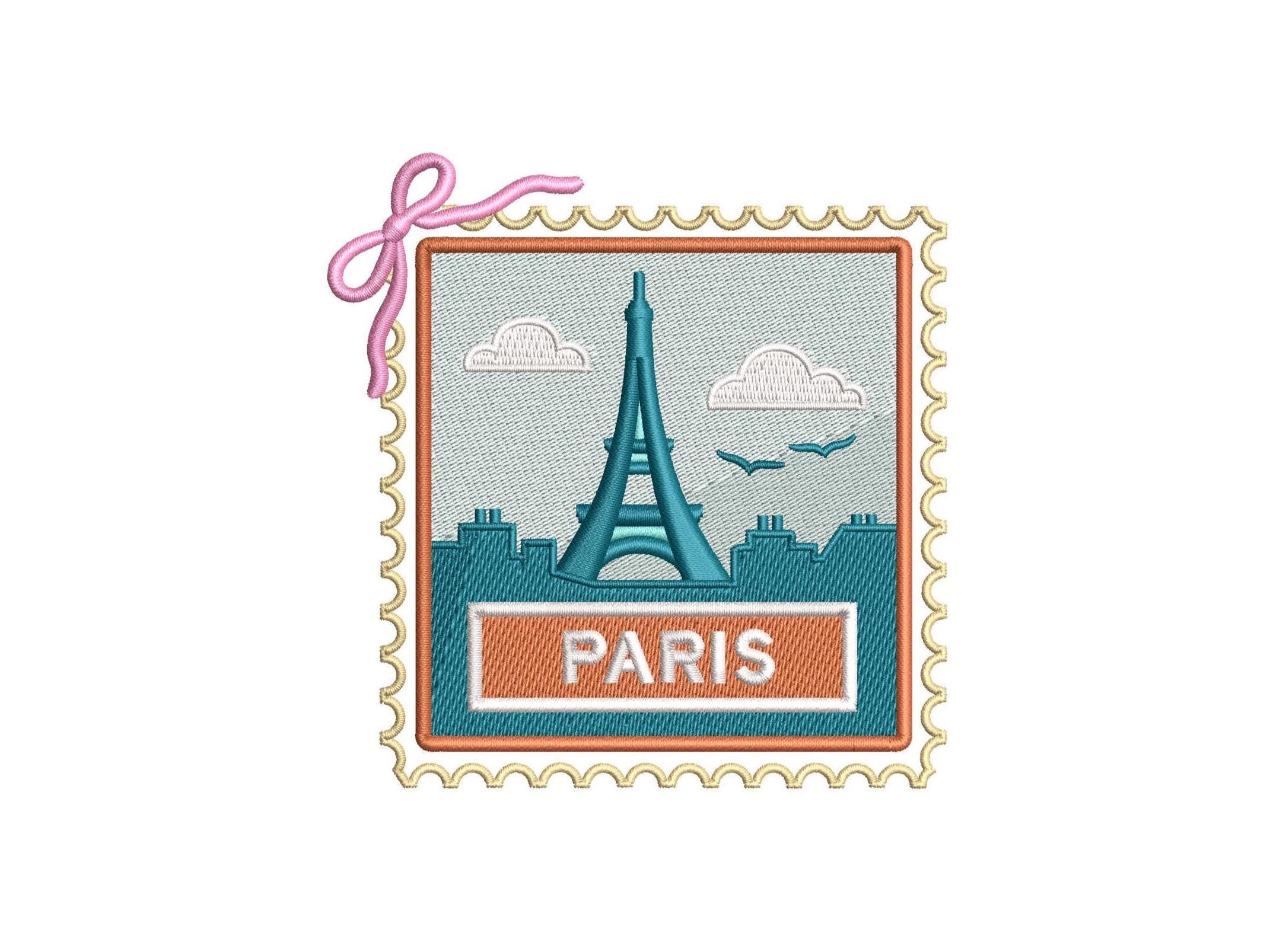 Paris Embroidery Design, Travel Postage Scene, Eiffel Tower Paris City ...