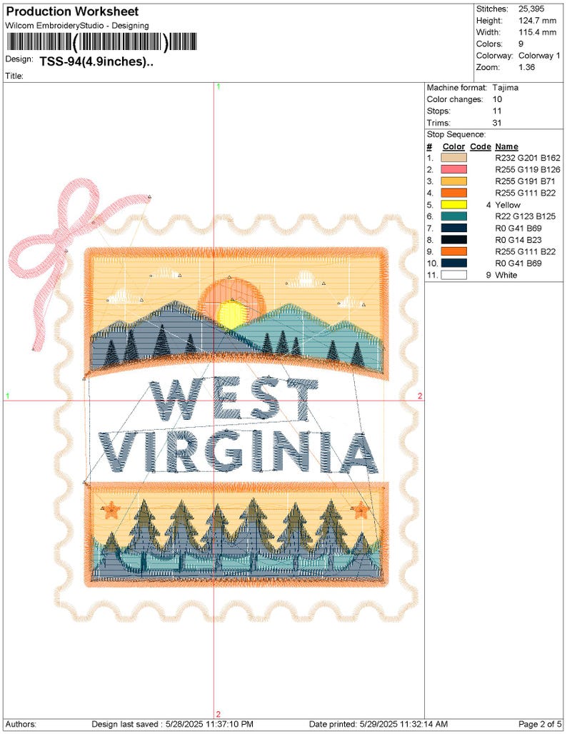 West Virginia Embroidery Design, State Emblem Embroidery, Southern ...
