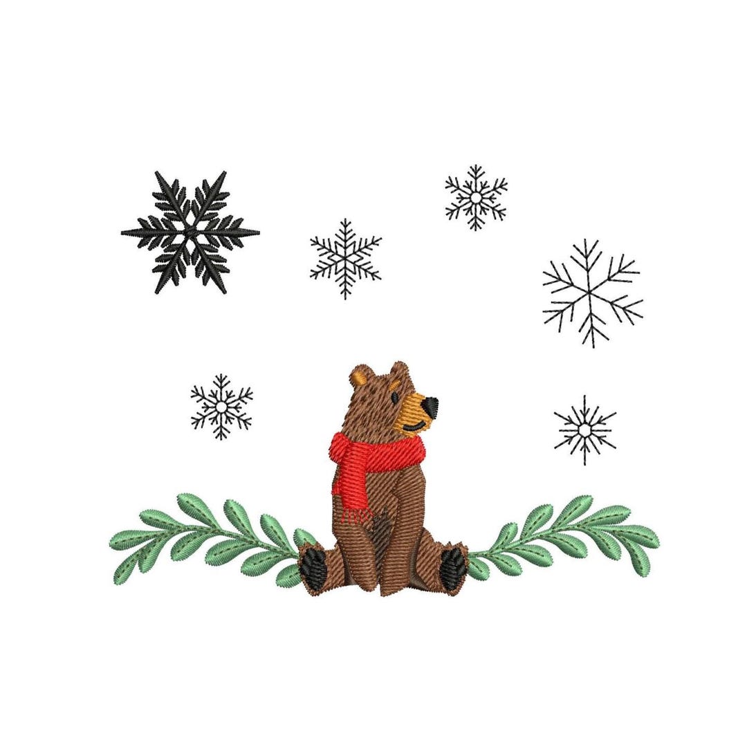 Winter Embroidery Machine Designs, Grizzly Bear Scarf Garland Digital ...
