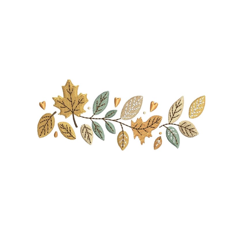 Golden Autumn Leaves Vine Embroidery Design, Fall Garland Cozy Season ...