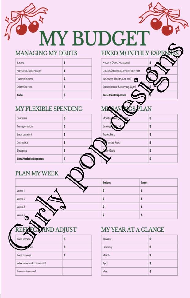 Pink Girly Budget/financial Planner - Etsy