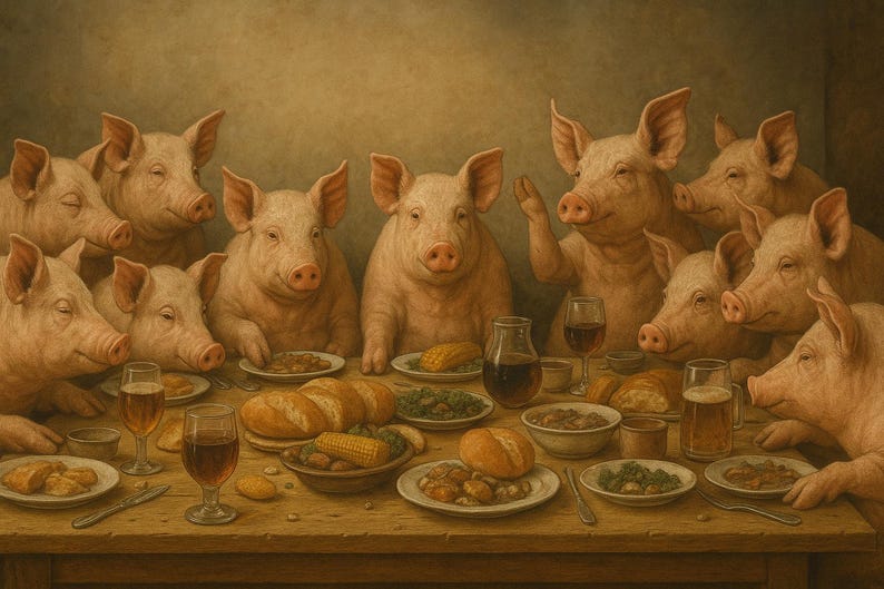 Whimsical Pig Feast Poster – Funny Animal Dining Wall Art – Farmhouse ...
