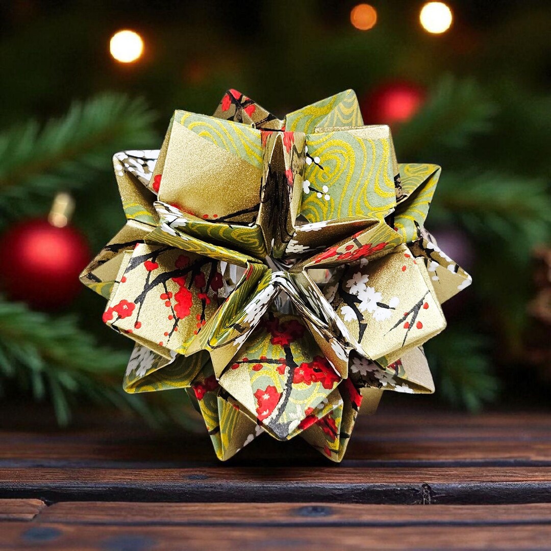 Origami Kusudama "torch" Sculpture: Japanese Chiyogami Orb in Display ...