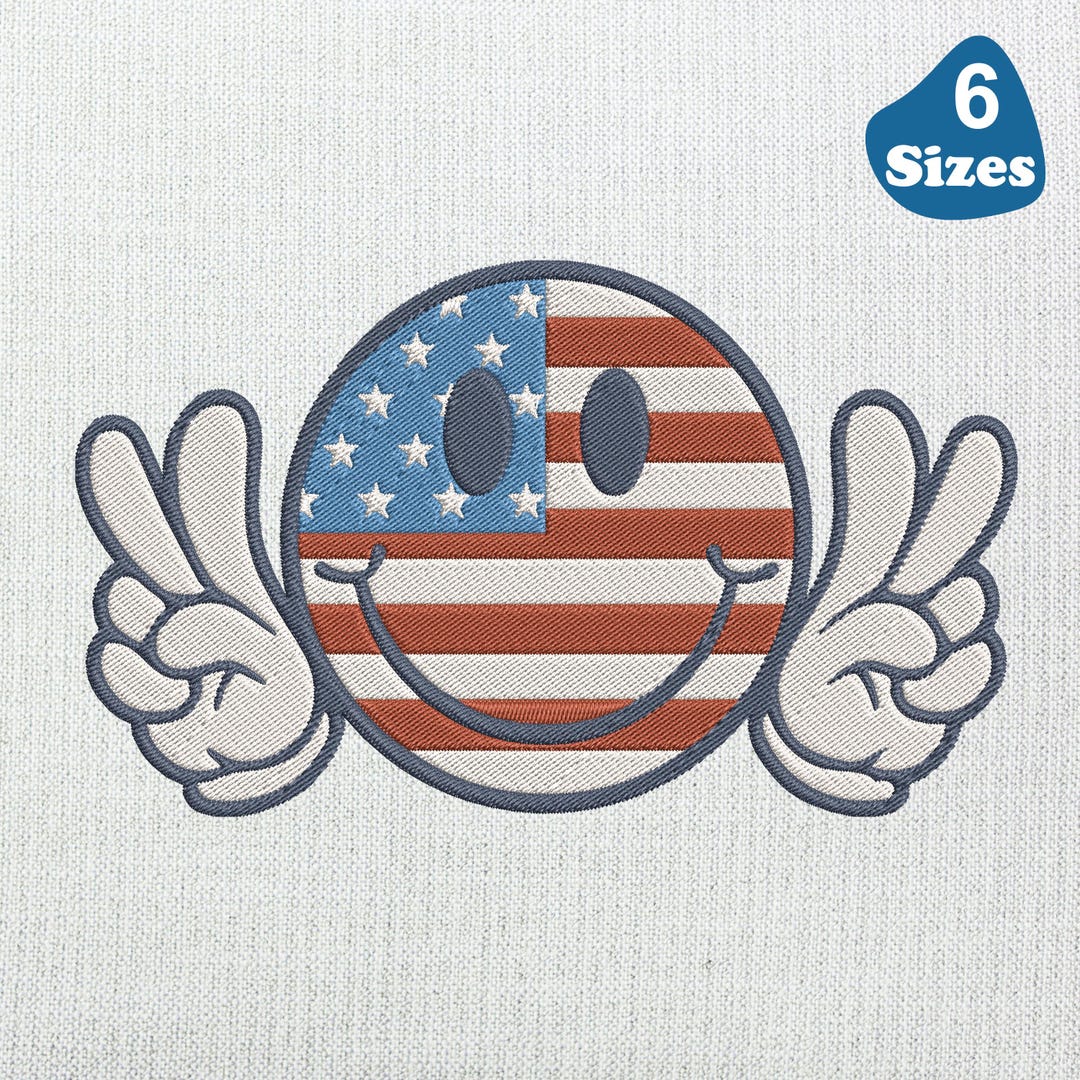 American Flag Smiley Face Embroidery Design: Retro Star (6 Sizes ...