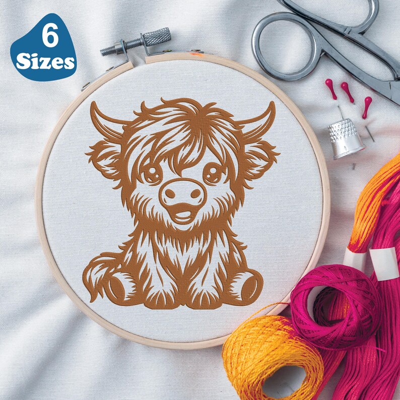 Highland Cow Embroidery Design: Detailed Scottish Animal Art (digital ...