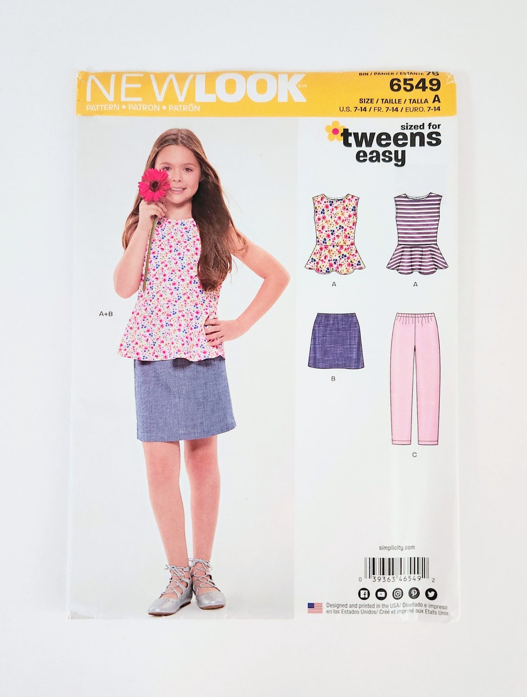 Uncut New Look 6549 Girls' Top, Skirt and Pants, Sized for Tweens ...