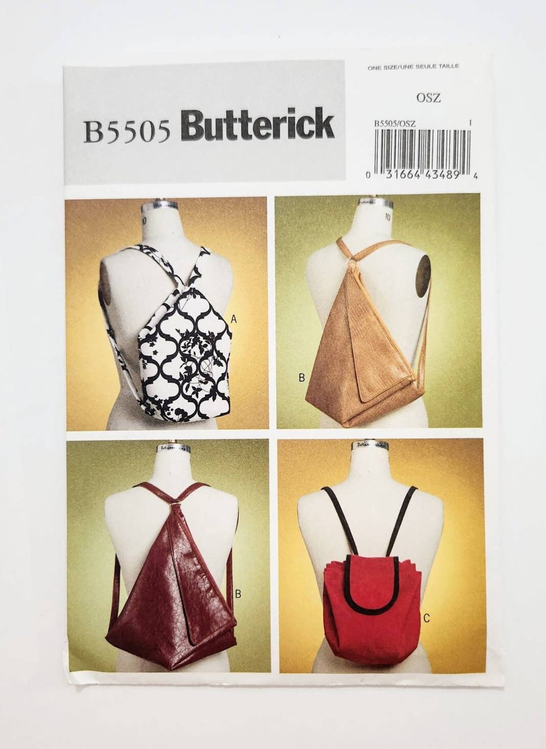 Uncut Butterick B5505 Backpacks, Lined Backpack With Outside Pocket ...