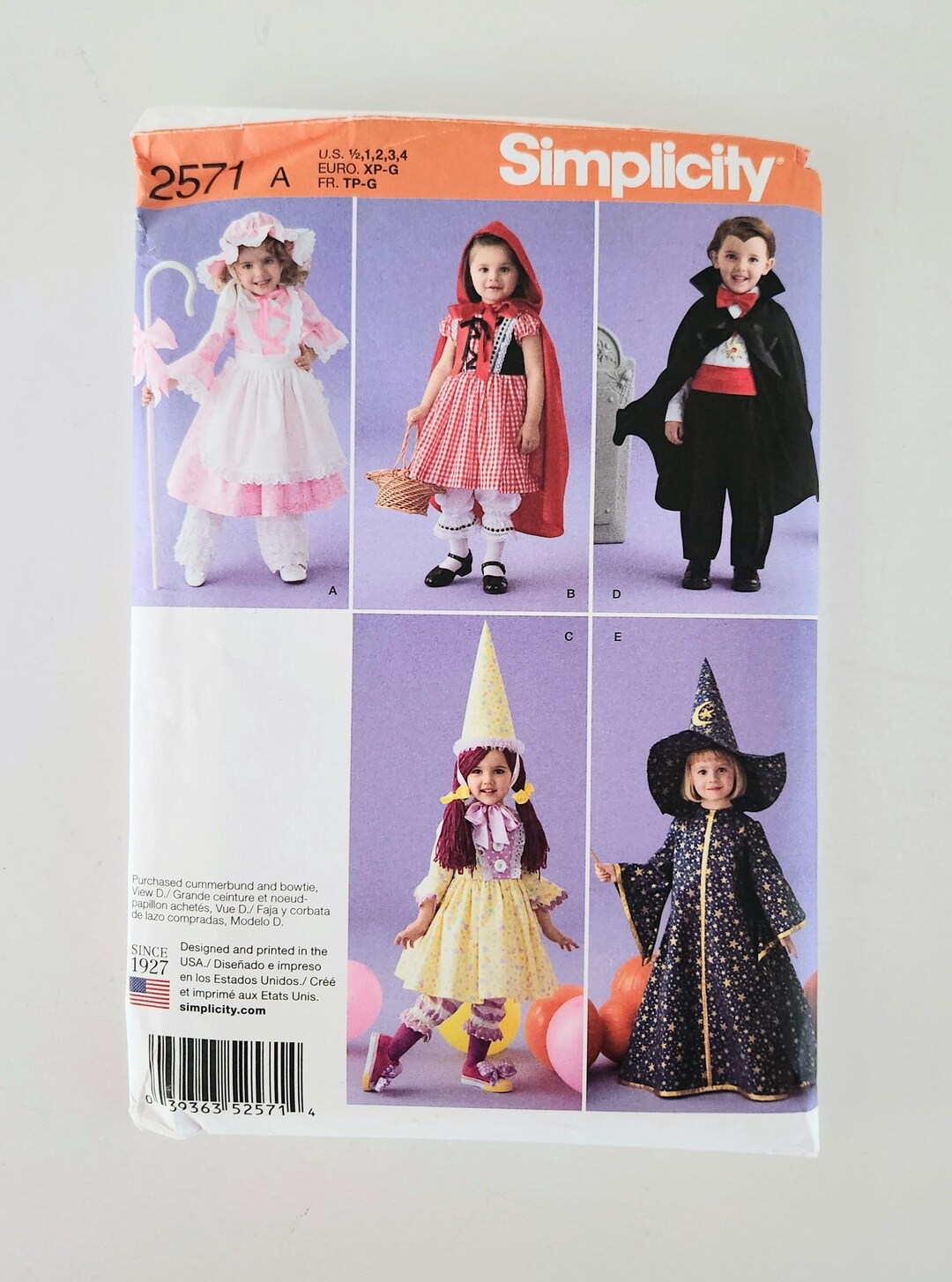 Uncut Simplicity 2571 Toddlers Costumes, Little Bo Peep, Red Riding ...
