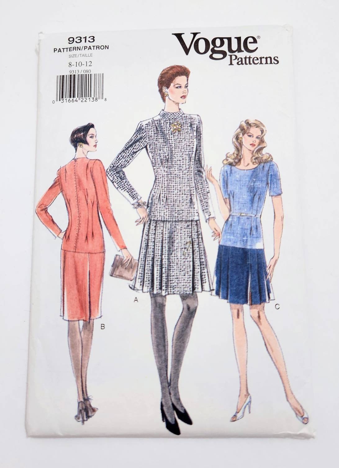 Uncut Vogue 9313 Misses Dress Dropped Waist Bodice, Mid Knee Variations ...
