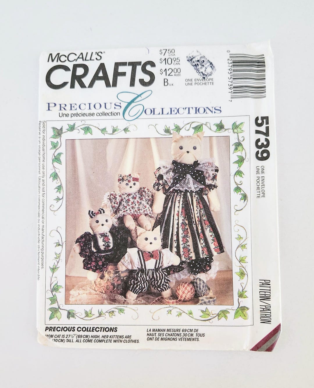 Uncut Mccall's Crafts 5739, Family of Cat Dolls, Mama Cat and Three ...