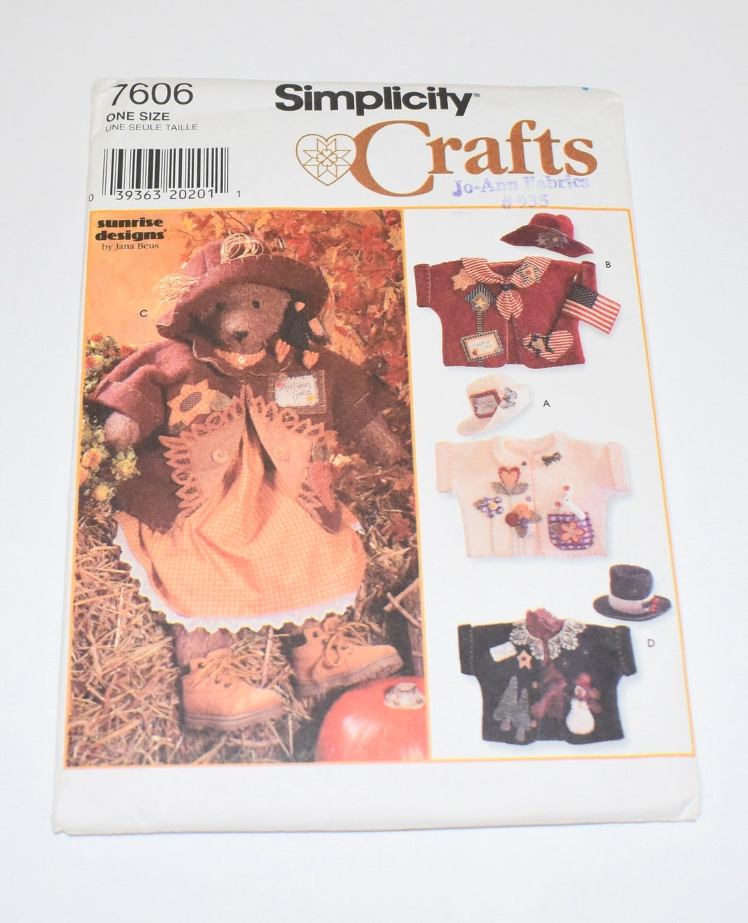 Uncut Vintage Simplicity Crafts 7606, 31" Bear, Dress, Hats and Jackets ...