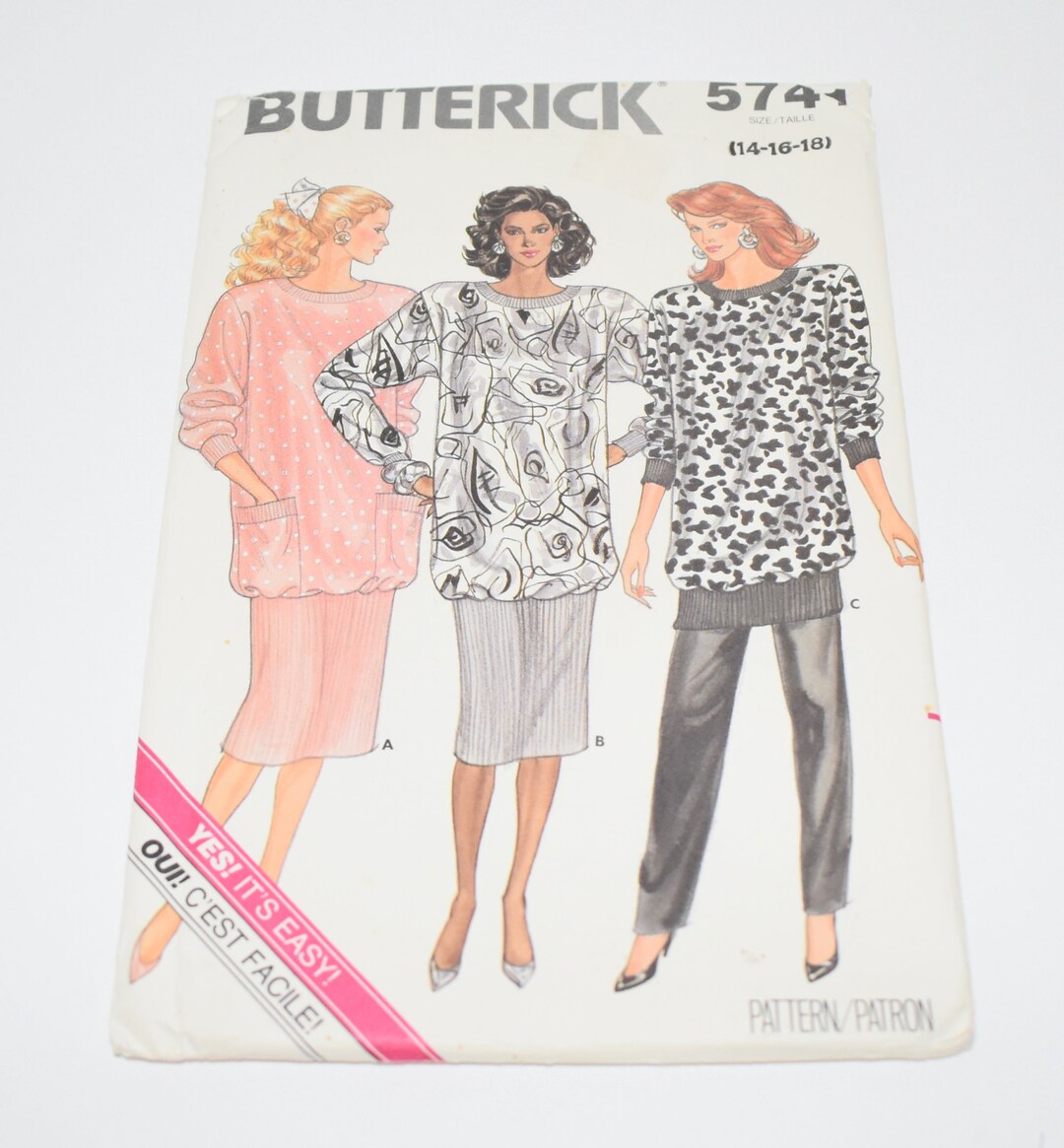 Uncut 80s Butterick Maternity Sewing Pattern 5741 Misses Dress, Top ...