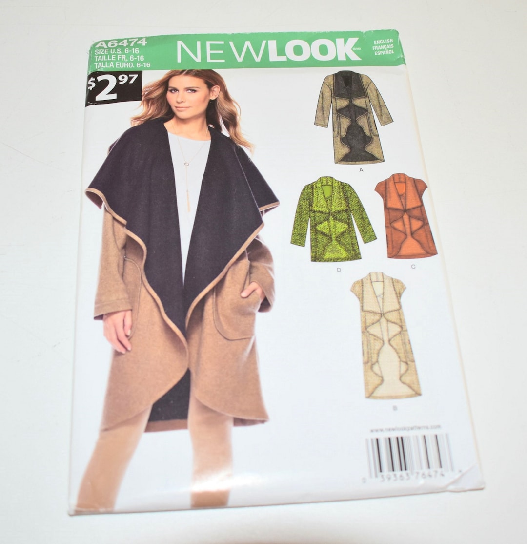 Uncut New Look 6474 Misses' Draped Coat, Jacket With Pocket, Different ...