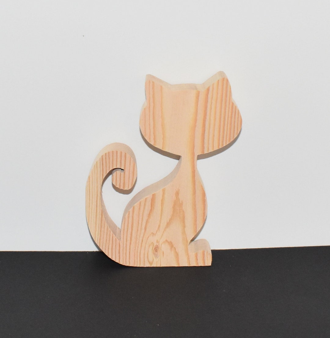 Handmade Freestanding Wooden Cat, 3 7/8 Inch Tall, Halloween Decor, DIY ...