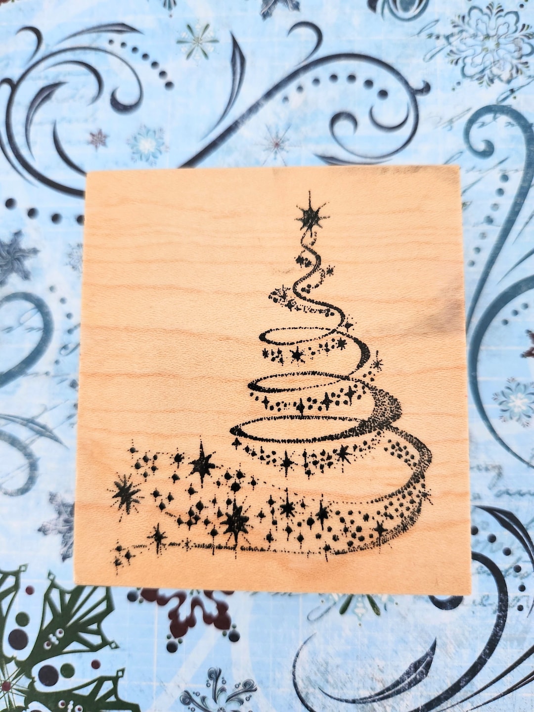 Swirly Christmas Tree Great Impressions H203 Stamp, Unused Wood Mounted ...