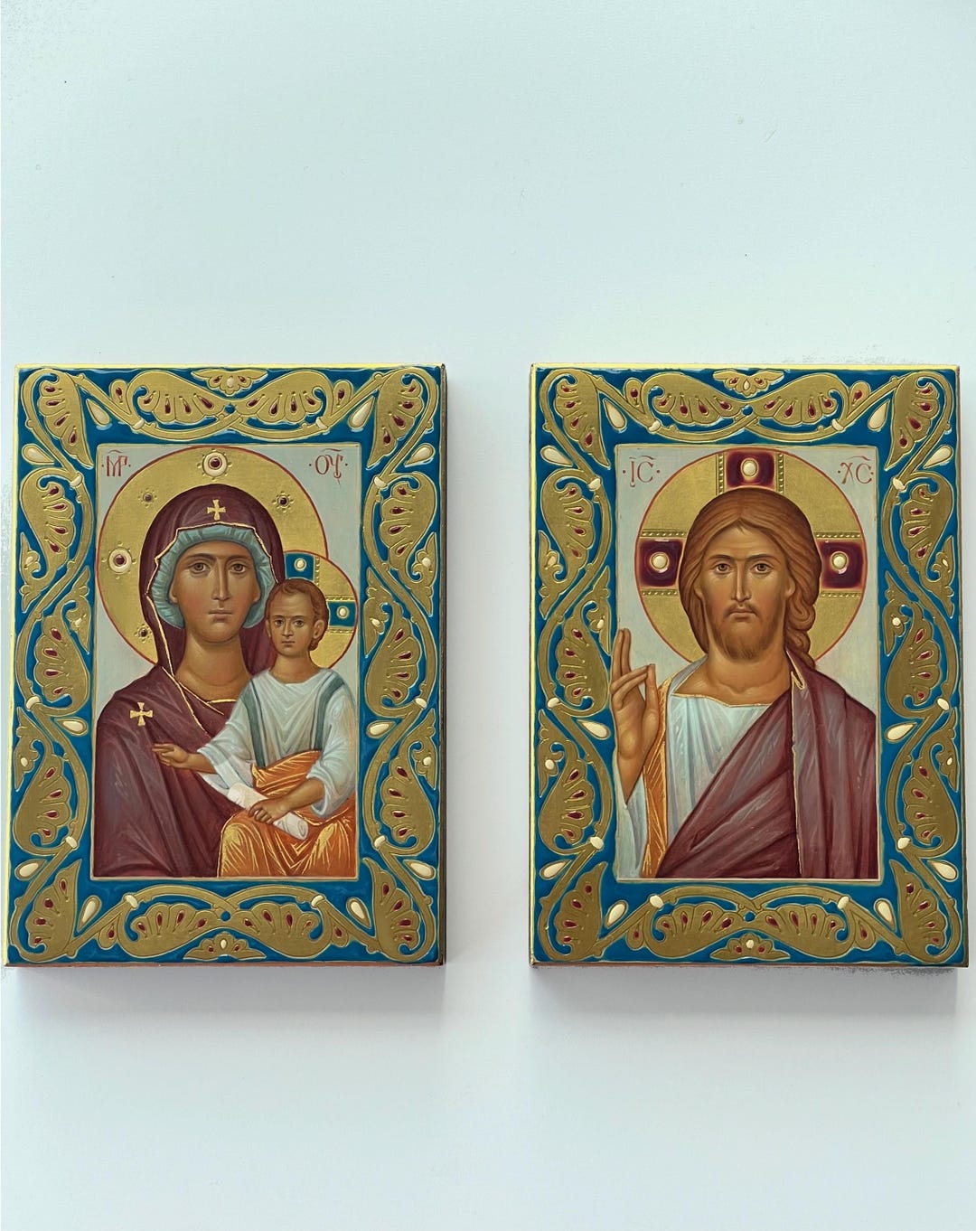Hand-painted Pair of Orthodox Icons – Mother of God and Christ ...